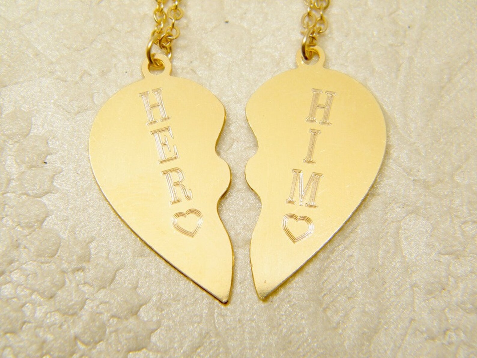 Gold Broken 2 Heart Necklaces Personalized Name Valentine's Gift - Etsy