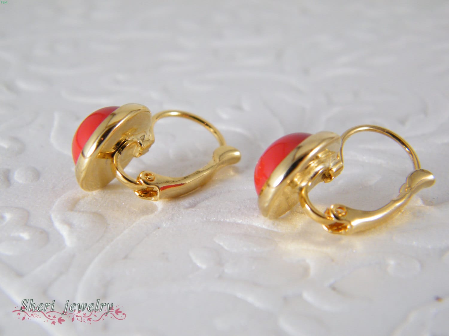 Red Coral Color Gold Earrings - Etsy Australia