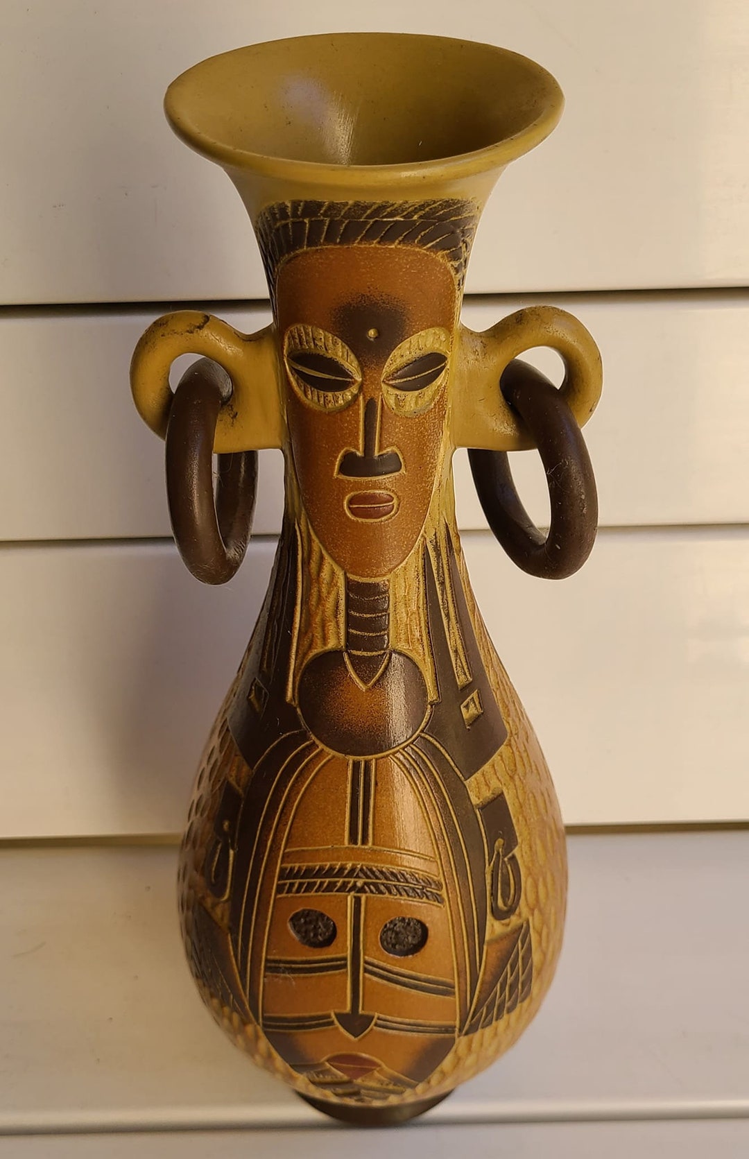 Vintage Tribal Style Ceramic Vase With Hoop Handles and Faces - Etsy