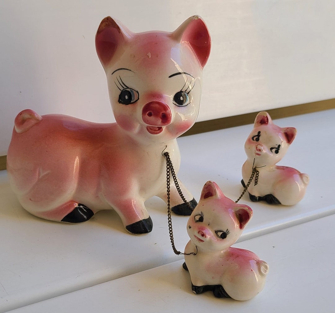 RARE Vintage Ceramic Figurine Momma Pig With 2 Chained Babies Made in ...