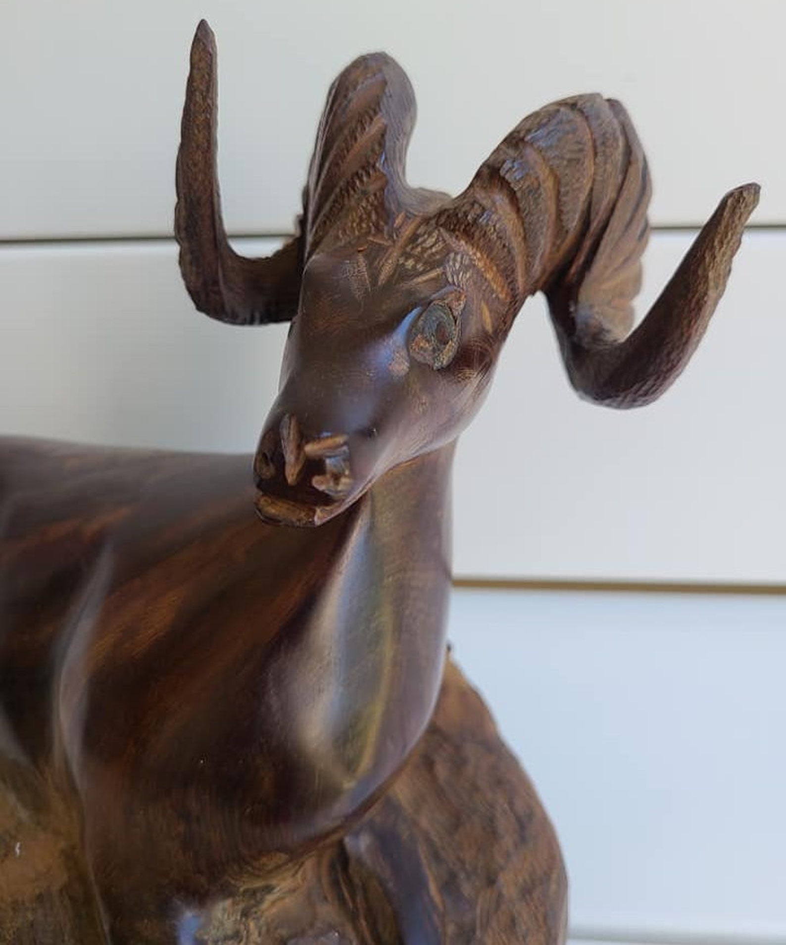 Vintage Hand Carved Wood Ram Statue Figurine - Etsy