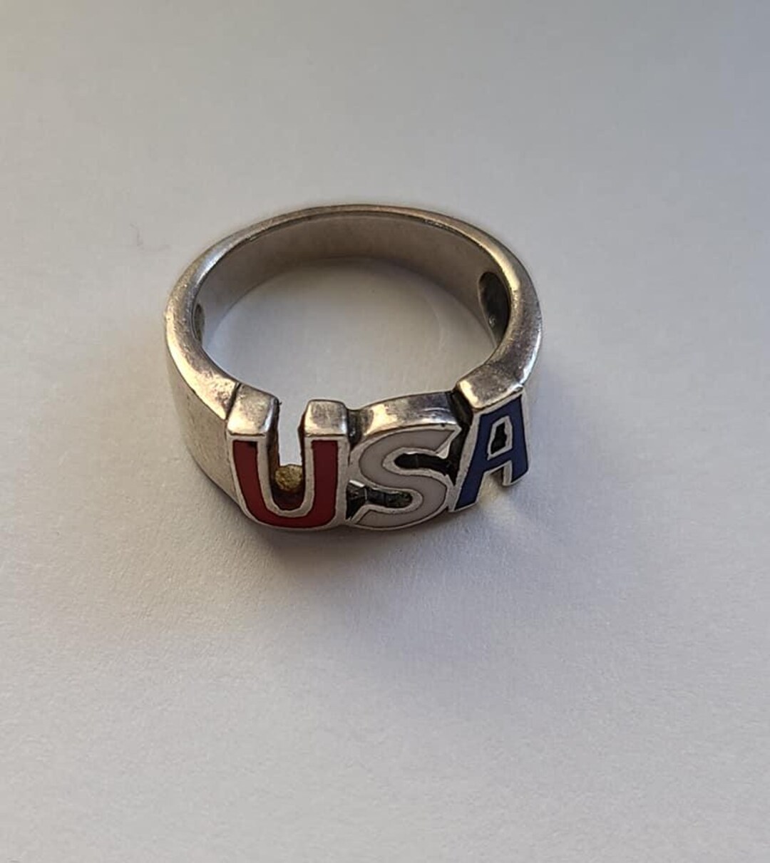Vintage USA Red White Blue Letters Patriotic Enamel Sterling Silver ...