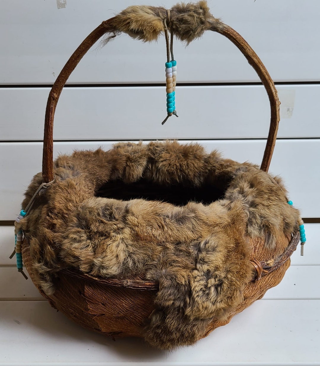 Vintage Navajo Native American Hand Crafted Basket With Rabbit Fur - Etsy