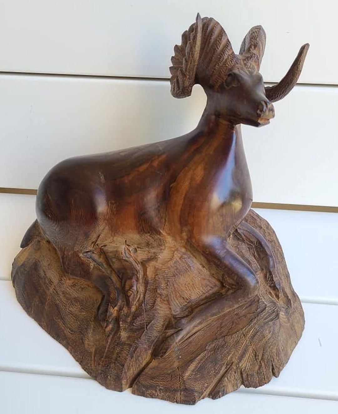 Vintage Hand Carved Wood Ram Statue Figurine - Etsy