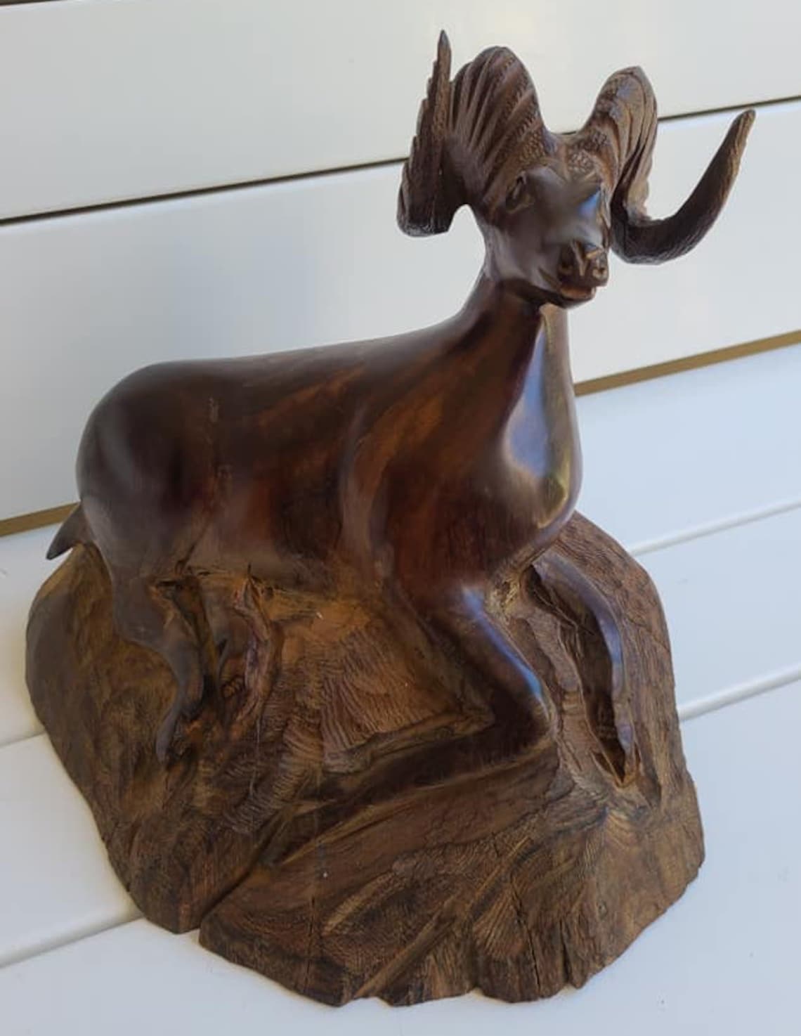 Vintage Hand Carved Wood Ram Statue Figurine - Etsy