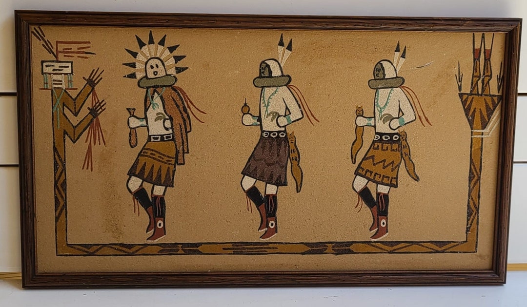 Large Frame Yei Bi Chei Dancers Sand Wall Art Navajo Native American 25 ...