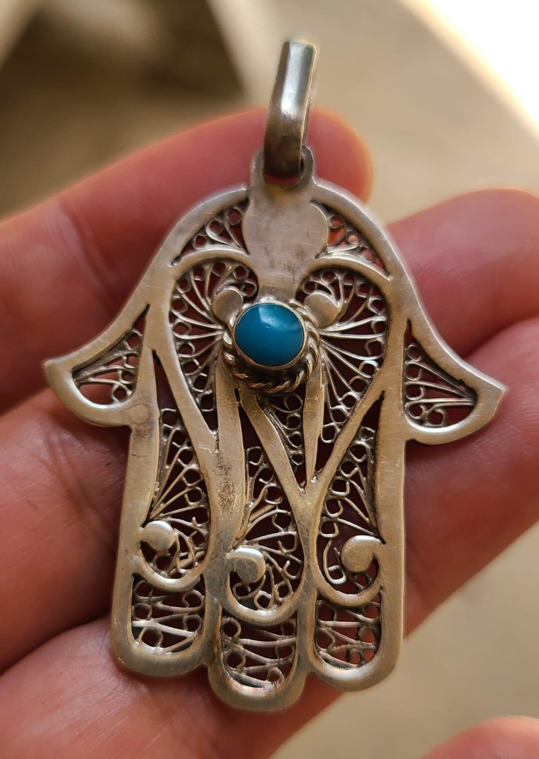 Moroccan Sterling Silver Plate Filigree Hamsa Talisman Amulet Pendant ...