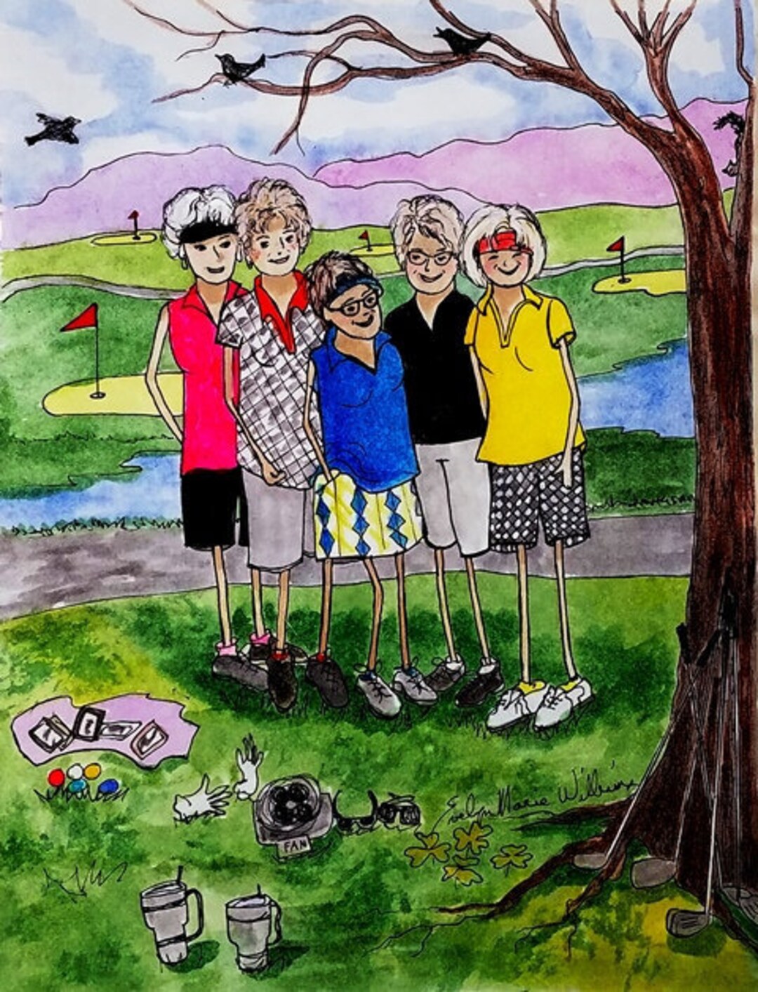 Note Cards Golf Lady Golfers Set of 4 Golf Buddies Friends ART Mini ...