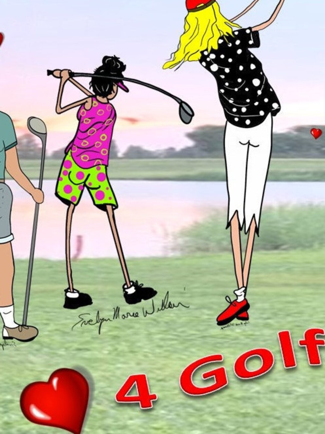 Golf Note Cards: Women Golfers Art Print, Set of 4 Gift Women Who Golf ...