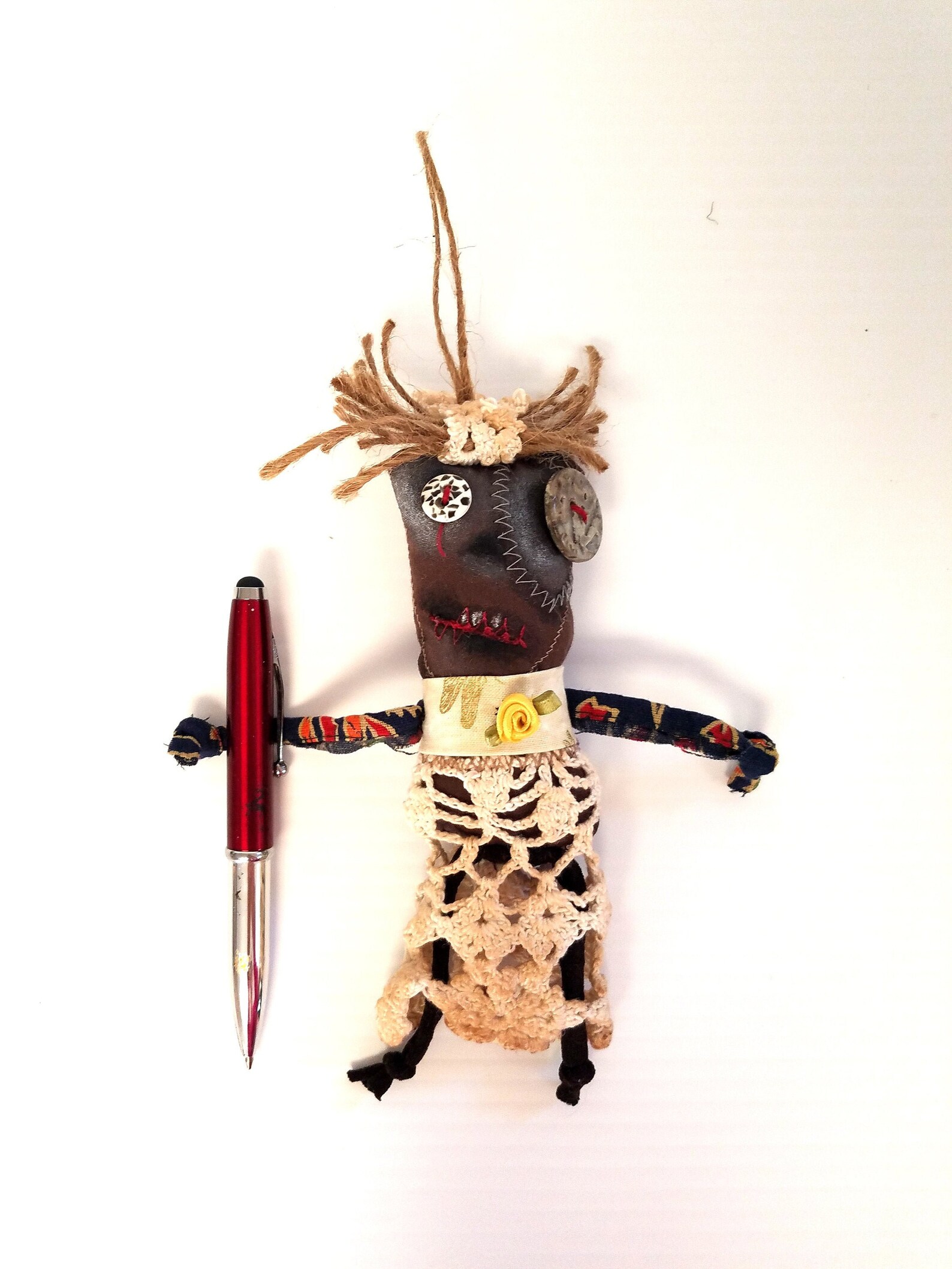 Creepy Cute Monster Art Doll Handmade Voodoo Doll Brown Original Rag Doll Creepy Rag Doll Ooak