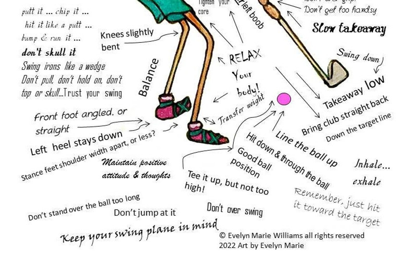 Golf POSTER Gift Women Golfers SWING THOUGHTS Art Poster 2 Sizes 8.5x11 ...