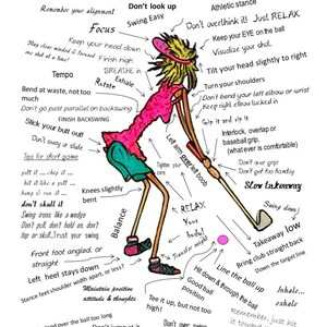 Golf POSTER Gift Women Golfers SWING THOUGHTS Art Poster 2 Sizes 8.5x11 ...
