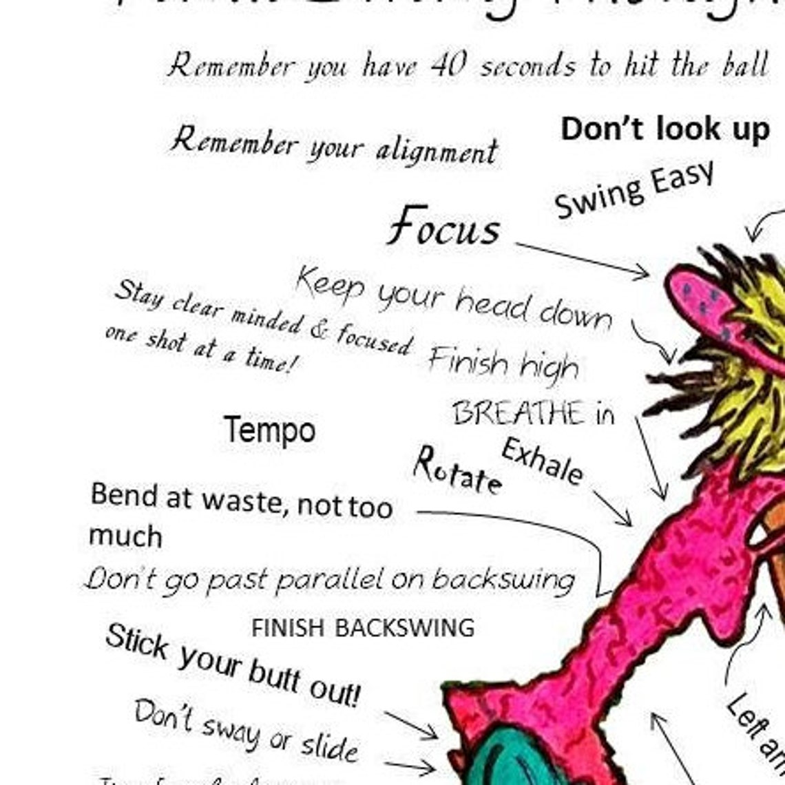 Golf POSTER Gift Women Golfers SWING THOUGHTS Art Poster 2 Sizes 8.5x11 ...