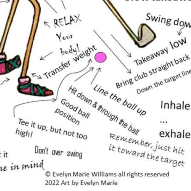 Golf POSTER Gift Women Golfers SWING THOUGHTS Art Poster 2 Sizes 8.5x11 ...