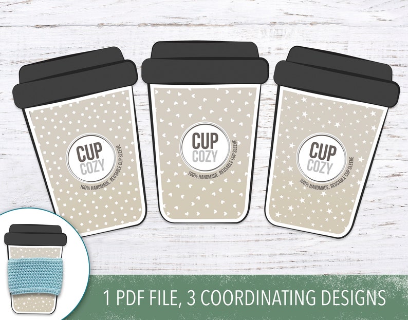 PRINTABLE: Cup Cozy Template, 3 Coordinating Designs for Printable ...