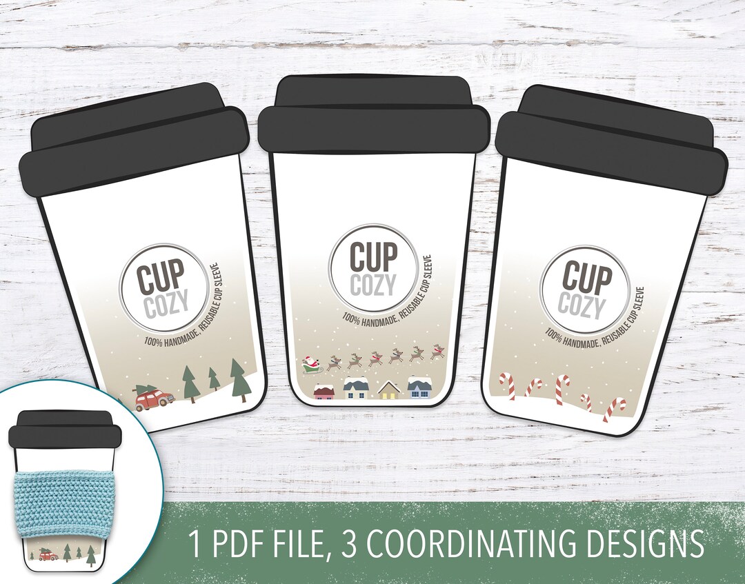 PRINTABLE: Christmas-themed Cup Cozy Template, 3 Coordinating Designs ...
