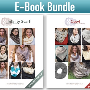 Crochet Pattern E-book Bundle: "8 Infinity Scarves" + "8 Cowls" Crochet ...