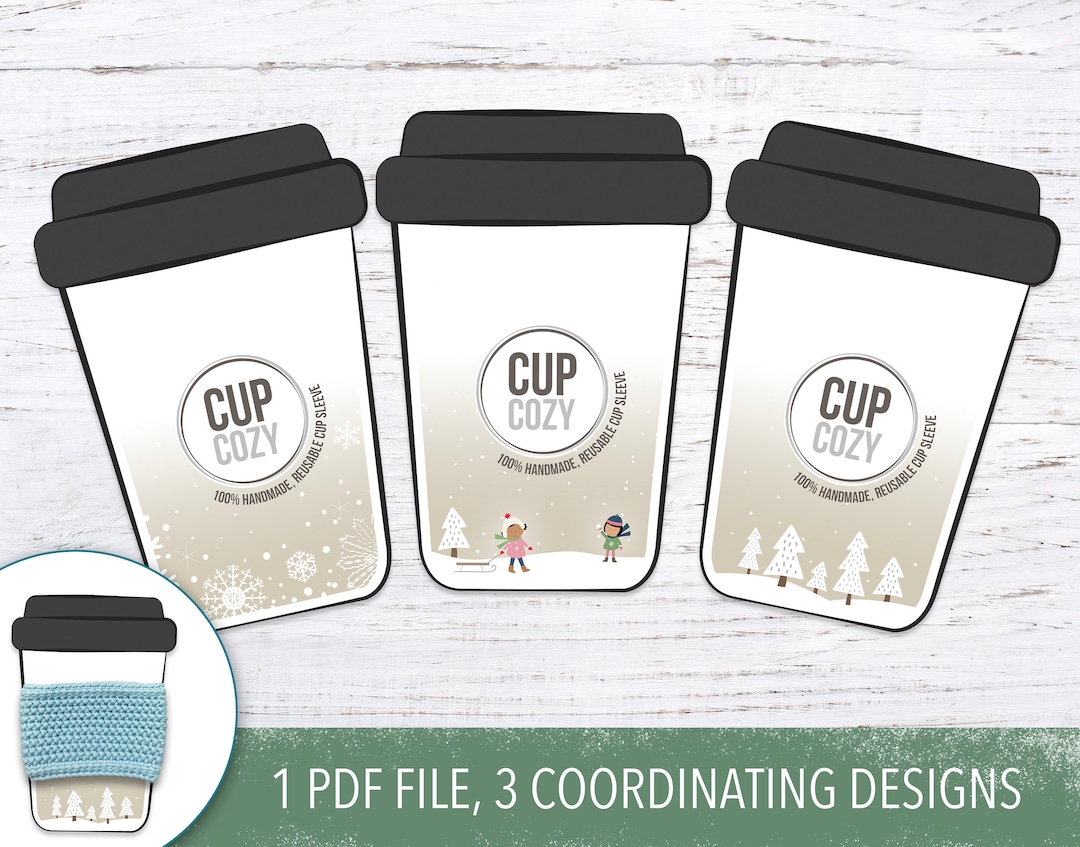 PRINTABLE: Winter-themed Cup Cozy Template, 3 Coordinating Designs for ...