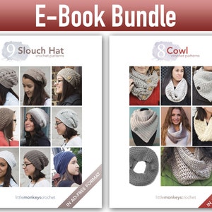 Crochet Pattern E-book Bundle: "9 Slouch Hats" + "8 Cowls" Crochet ...