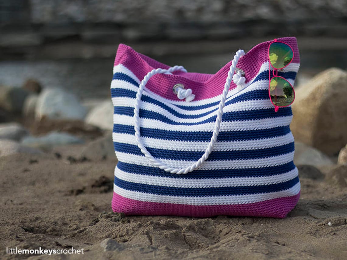 Crochet Beach Bag Pattern, Tote Bag Crochet (classic Beach Bag Crochet ...