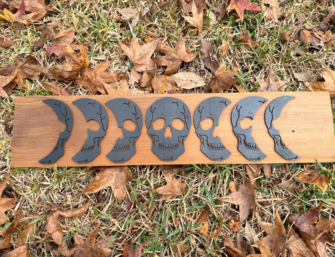 2-layer Cedar Moon Phase Skull Art – “spooky Meets Celestial” - Etsy