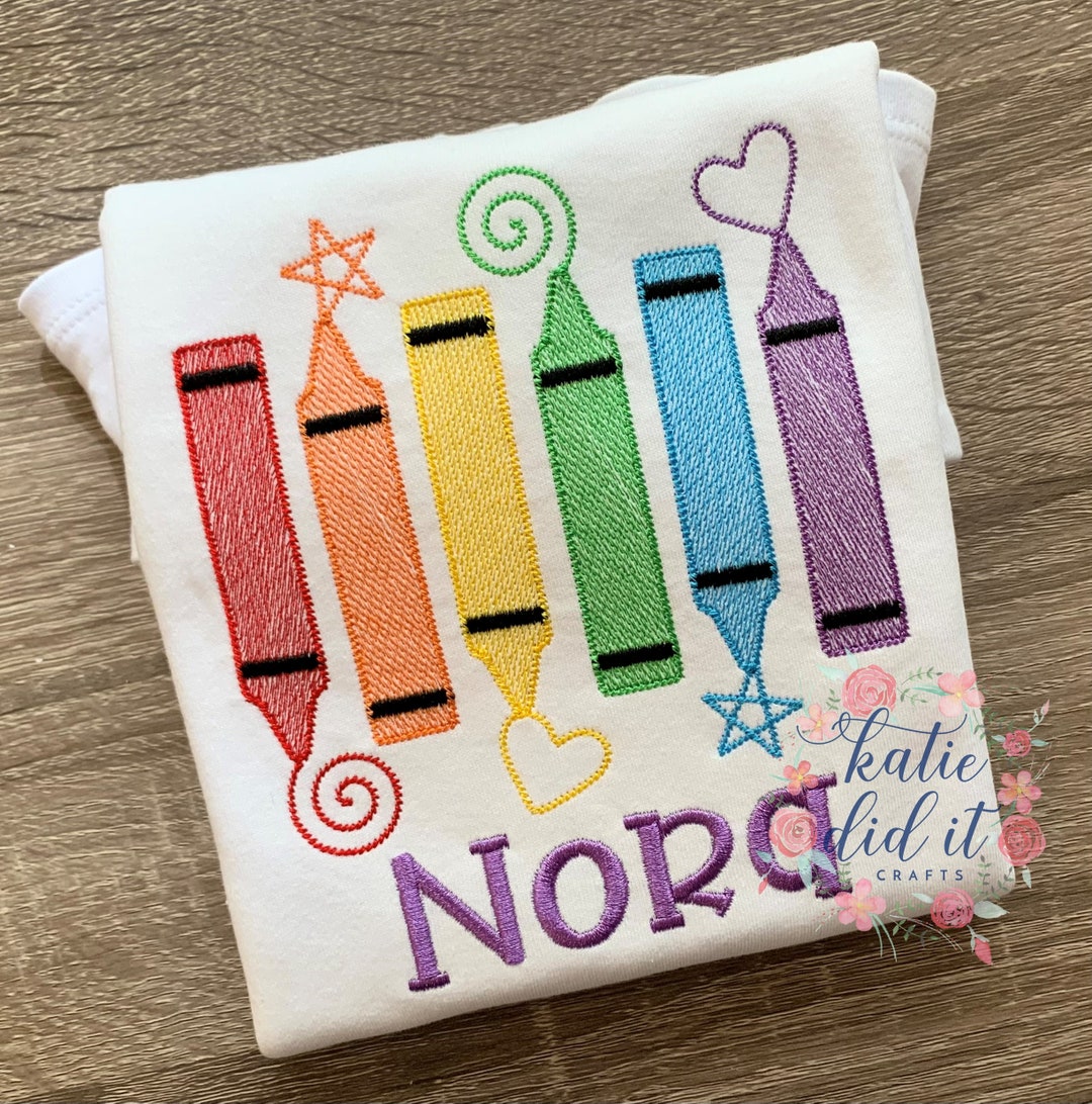 Back to School Crayon Shirt, Sketch Embroidery, Personalized, Girls ...