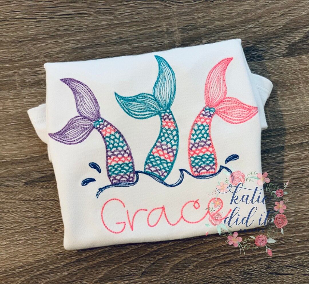 Mermaid Embroidery Shirt, Girls, Summer, Beach Shirt, Personalized ...