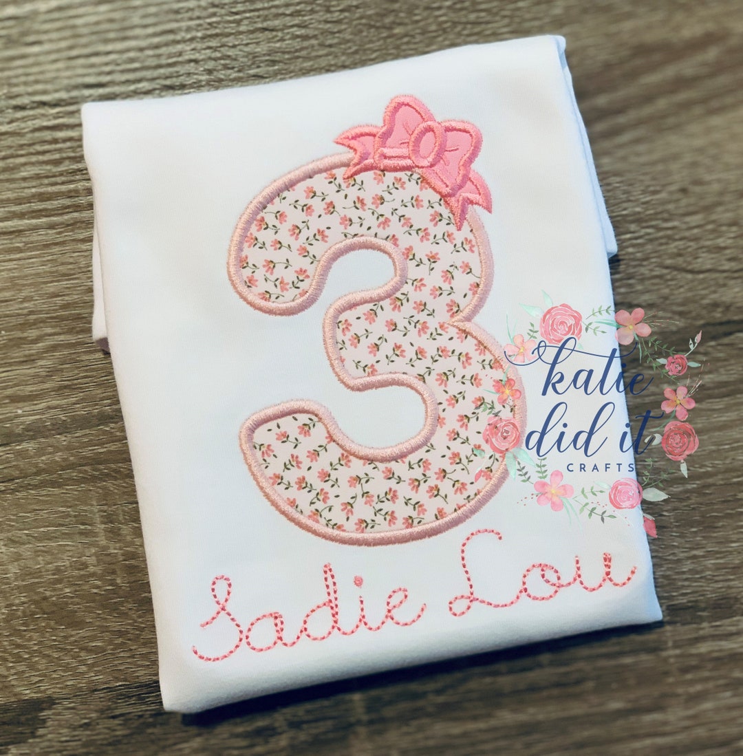 Floral Applique Birthday Shirt, Bow, Girls Flower Shirt, Girls Flower ...
