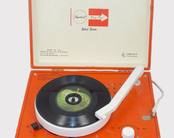 Vintage Orange and White Portable Record Player and Eight 45 RPM ...