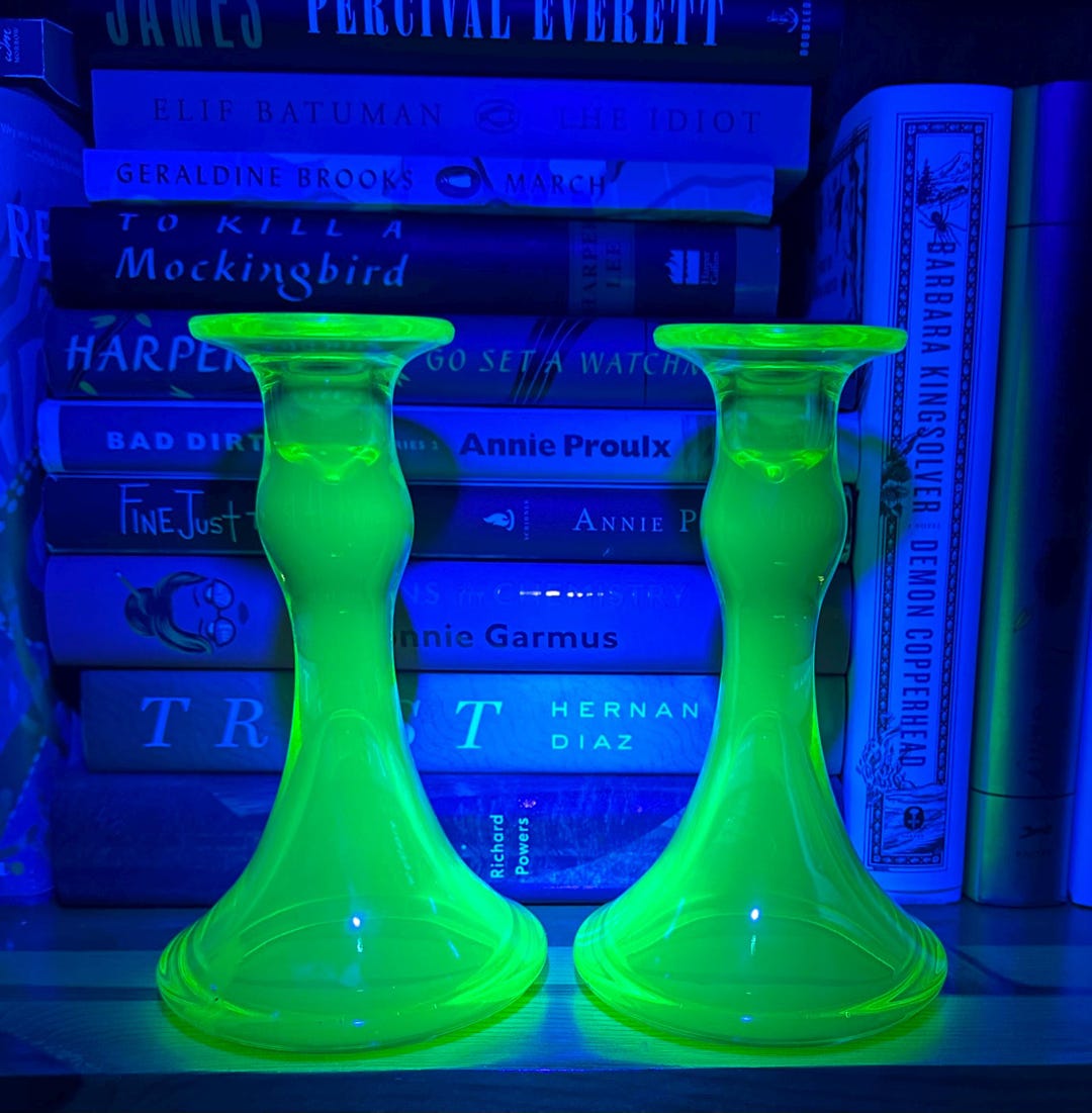 Stunning Vaseline Glass Candle Holders - Etsy