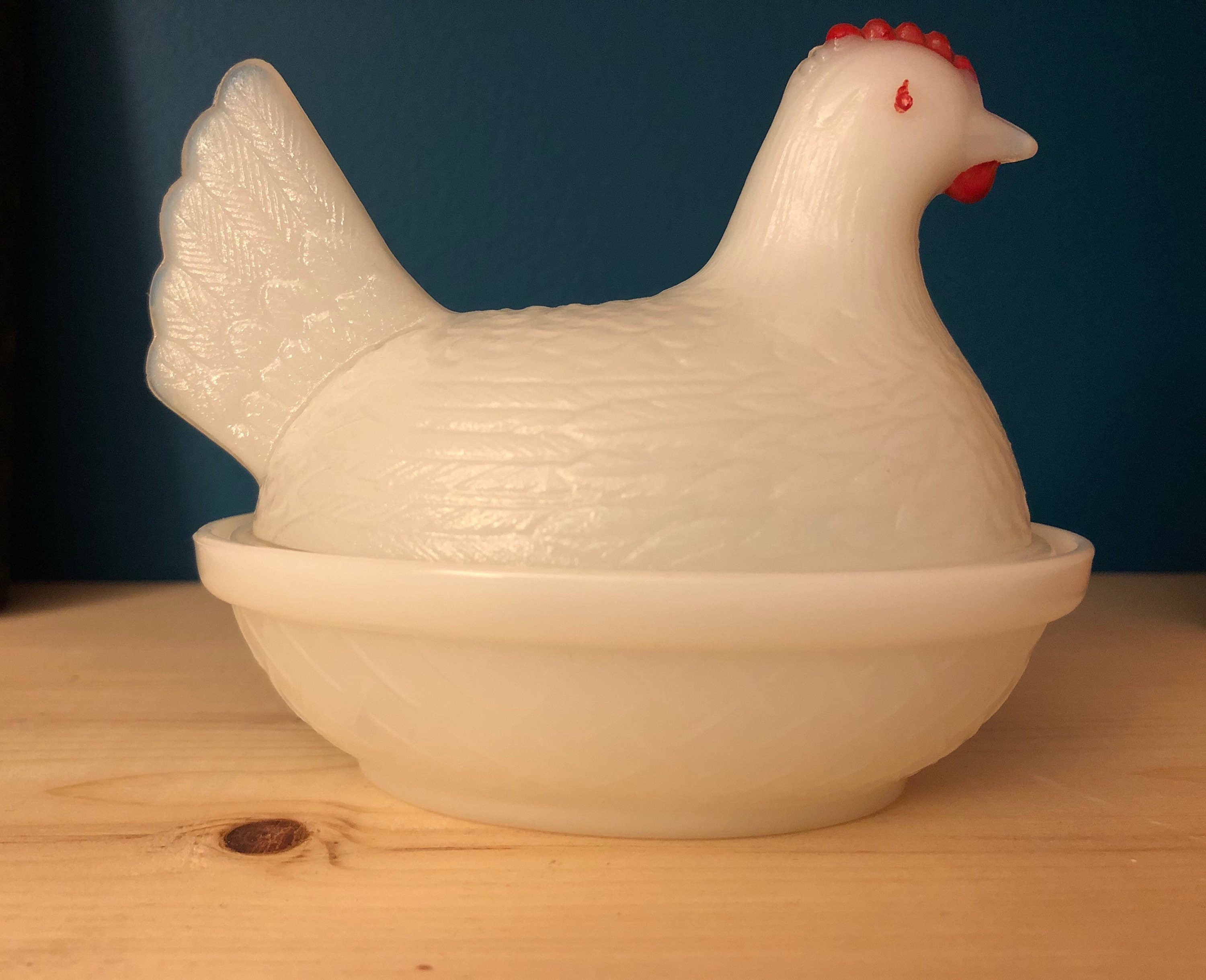 Vintage Small Milk Glass Nesting Hen With Red Eyes and Comb - Etsy