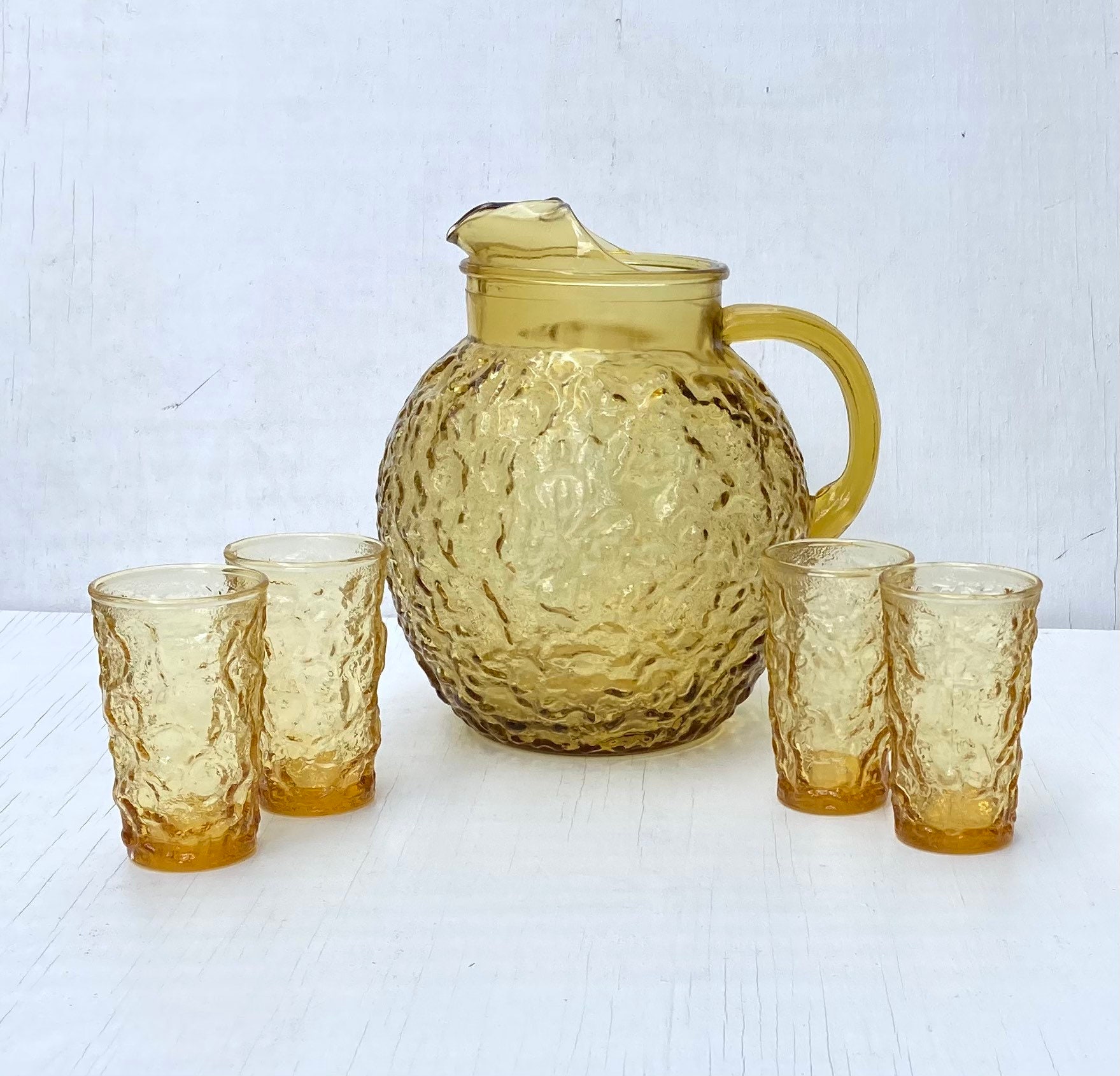 Vintage Ball Pitcher With Glasses - Etsy