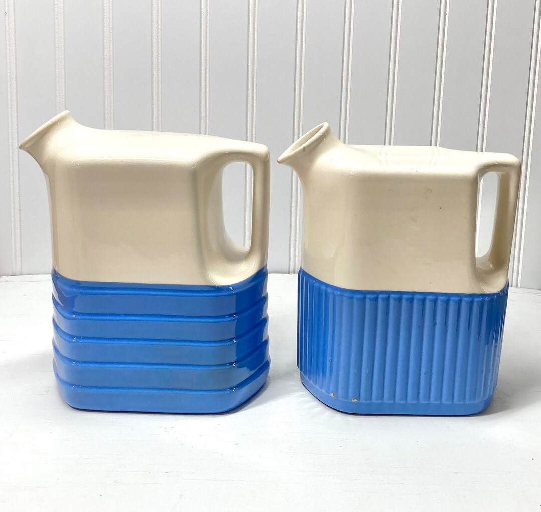 Pair of Vintage Blue Universal Pottery Water or Refrigerator Jugs ...