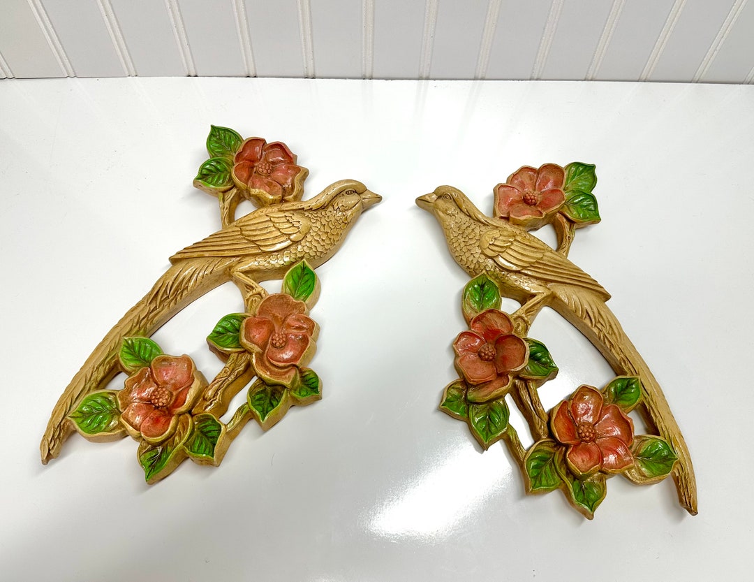 Pair of Vintage Syroco Bird and Blossom Wall Art - Etsy