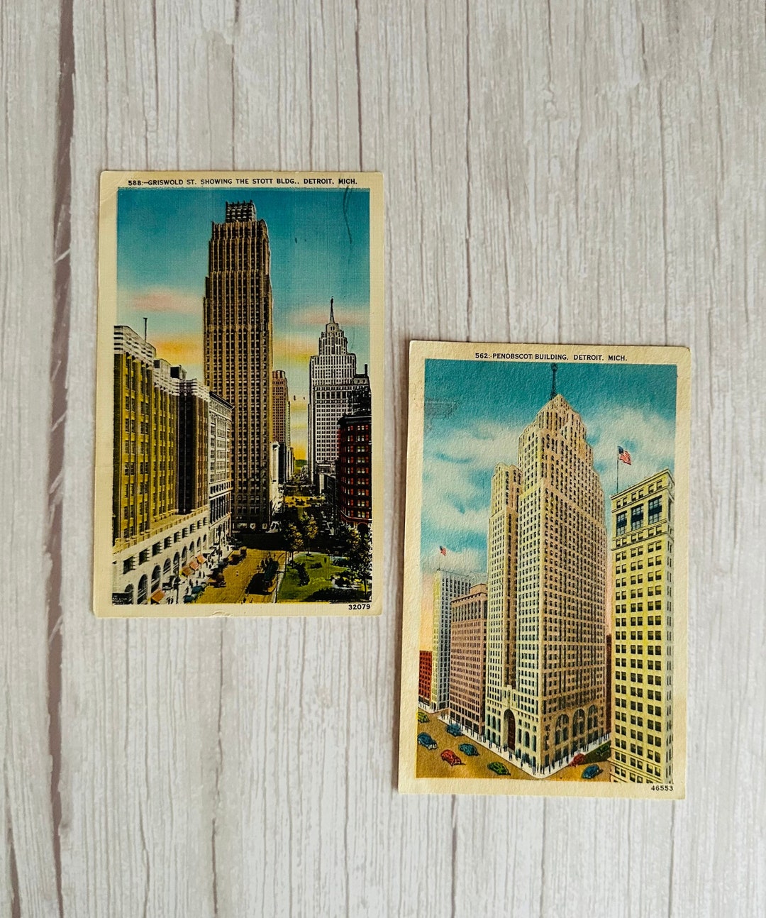 Detroit Vintage Linen Postcards Penobscot and Stott Buildings - Art ...