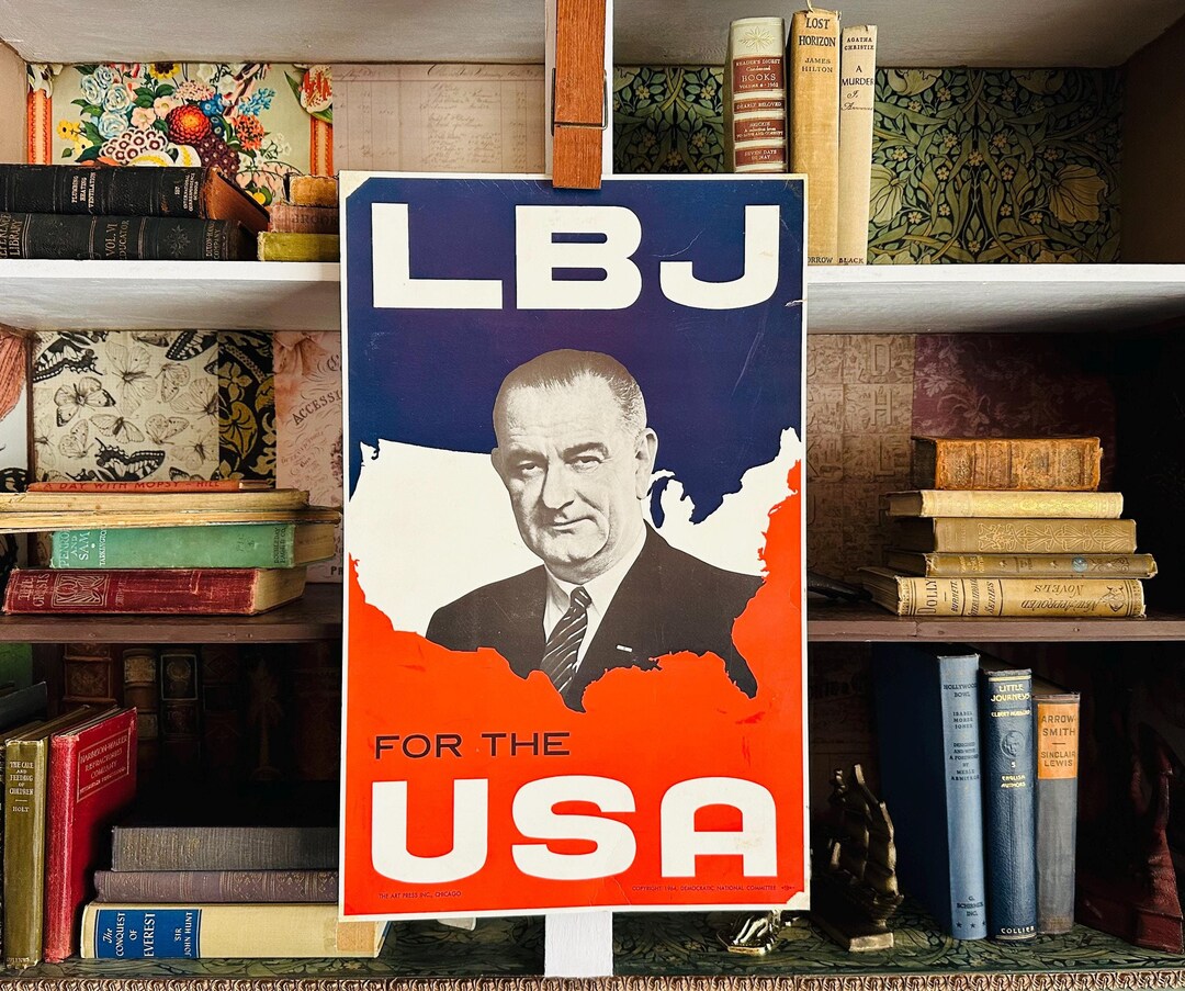 1964 - LBJ for the USA - DNC - Cardboard Window Poster - Vintage ...