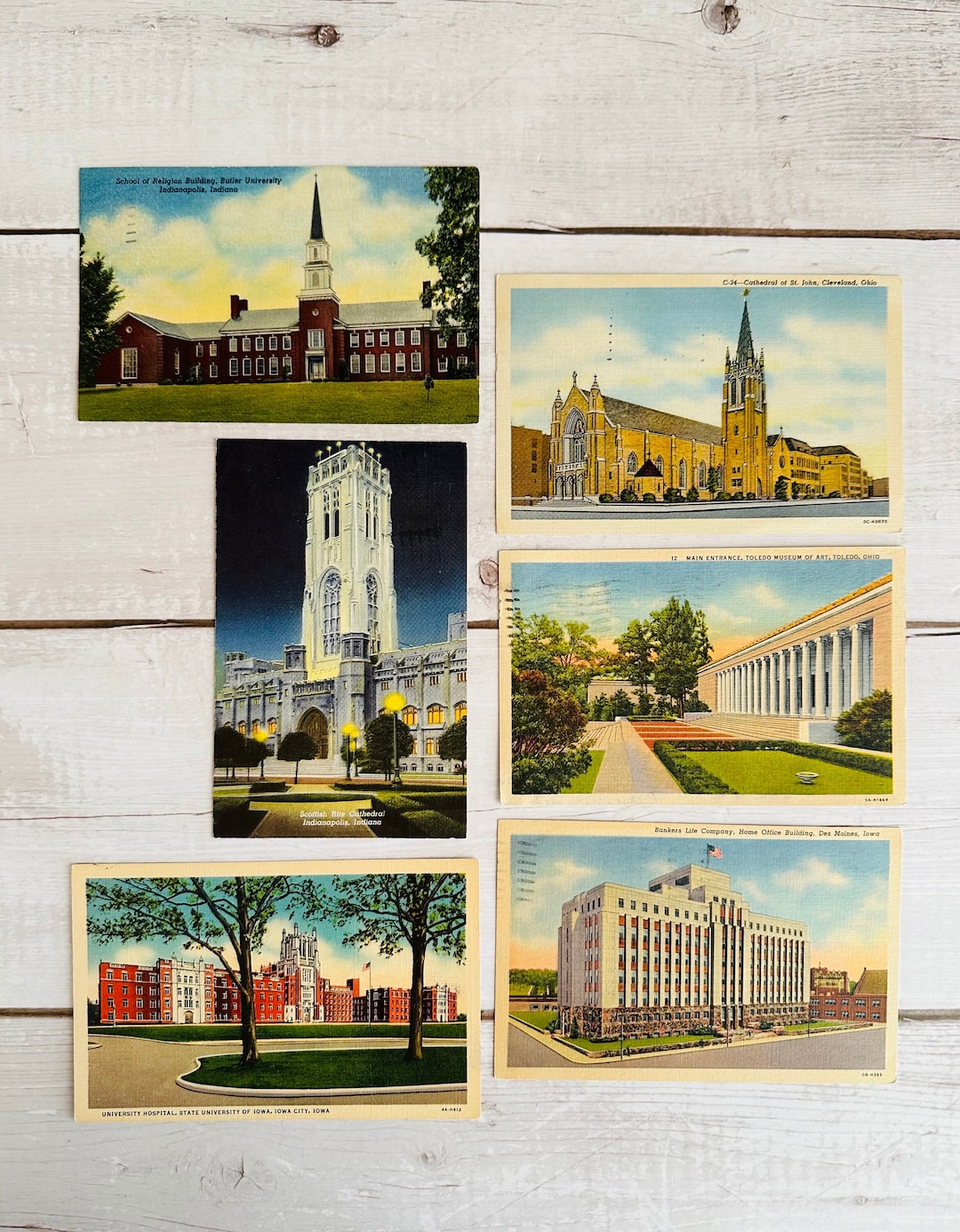 Set of Vintage Linen Postcards - Ohio - Iowa - Indiana - Ephemera - Etsy