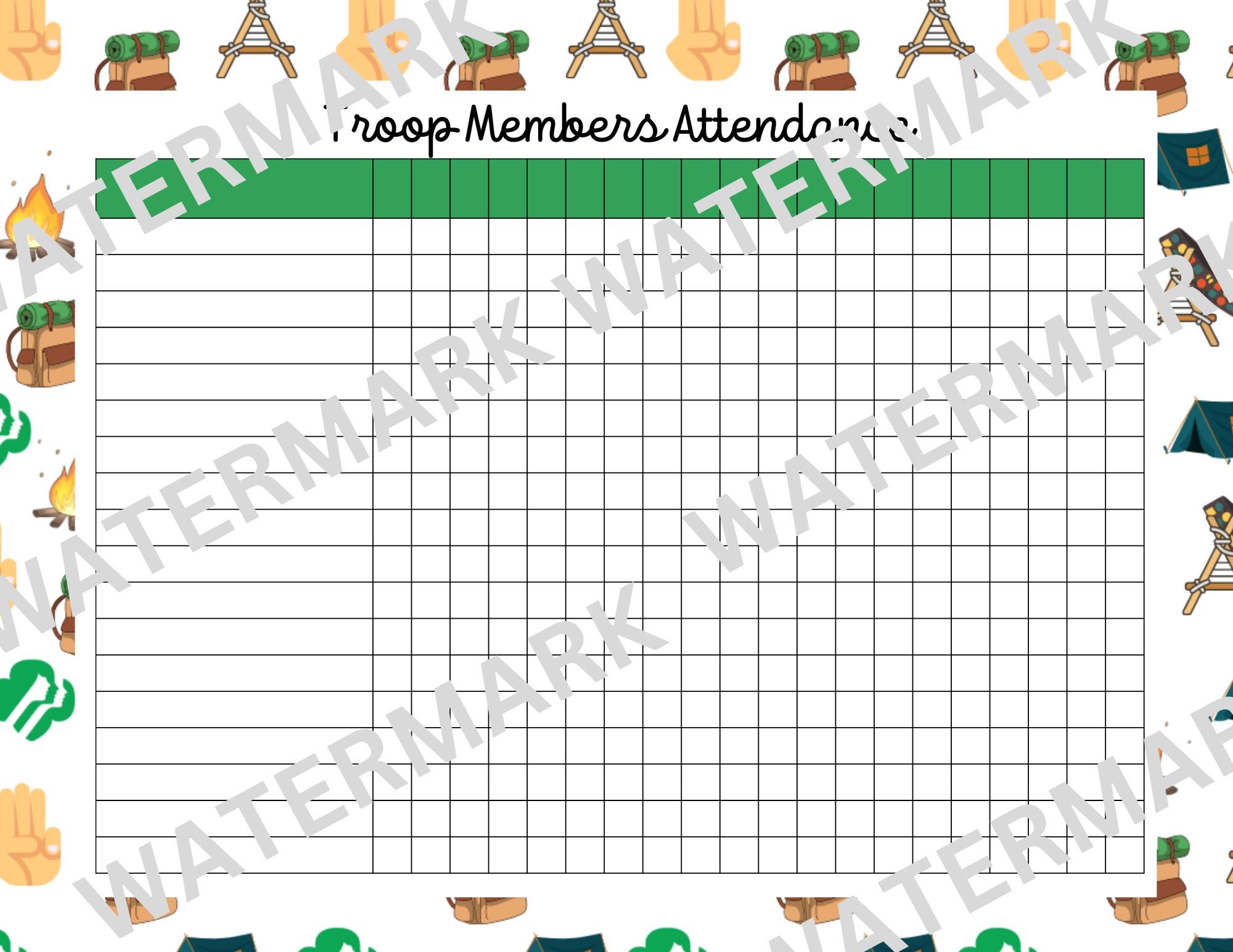Troop Attendance Tracker I Girl Scout Troop Attendance Sheet I Girl ...