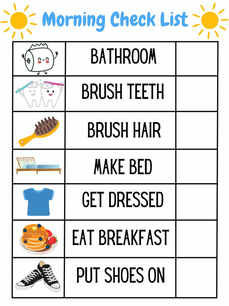Kids Check List I Kids Chore List Printable L Daily Routine Check List ...