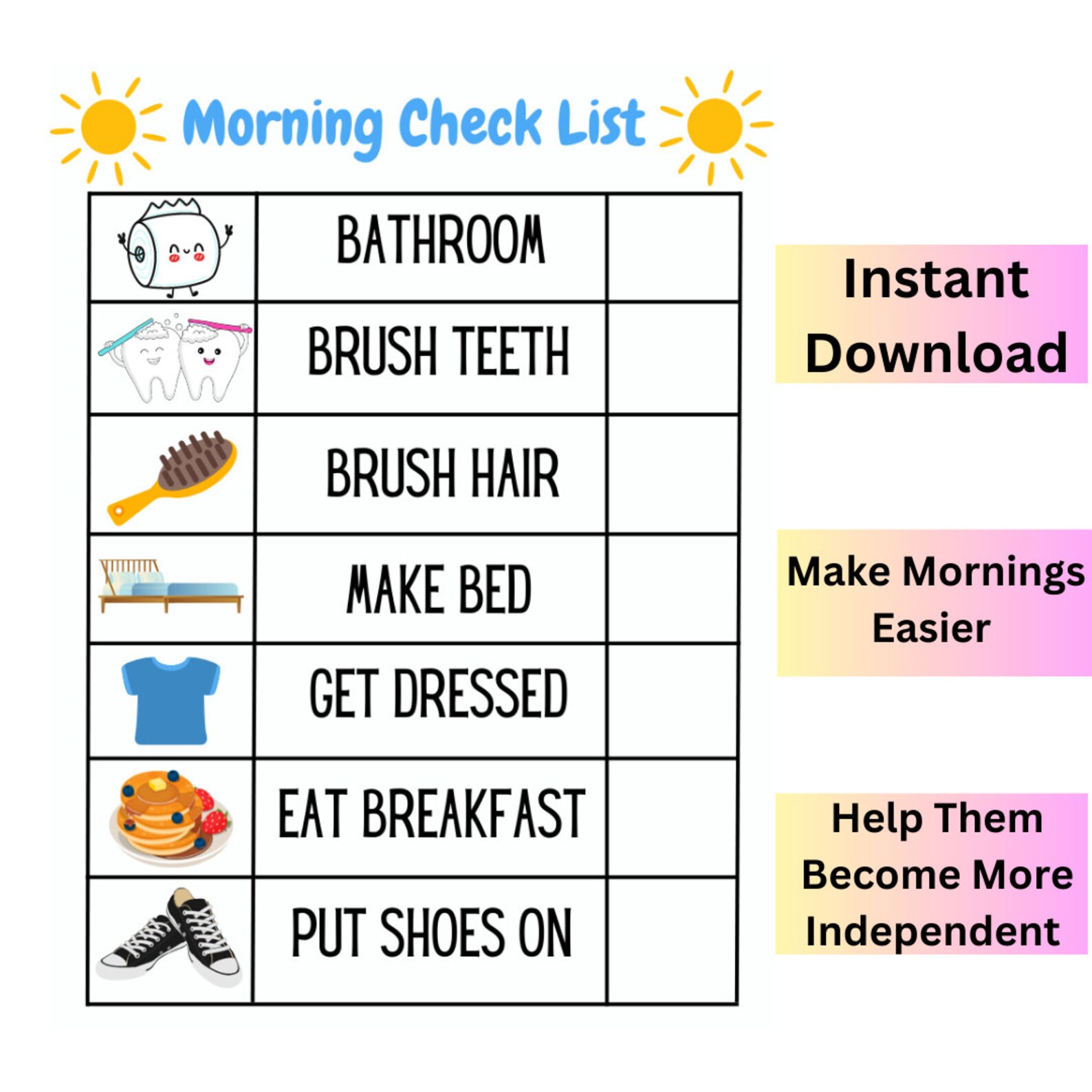 Kids Check List I Kids Chore List Printable L Daily Routine Check List ...