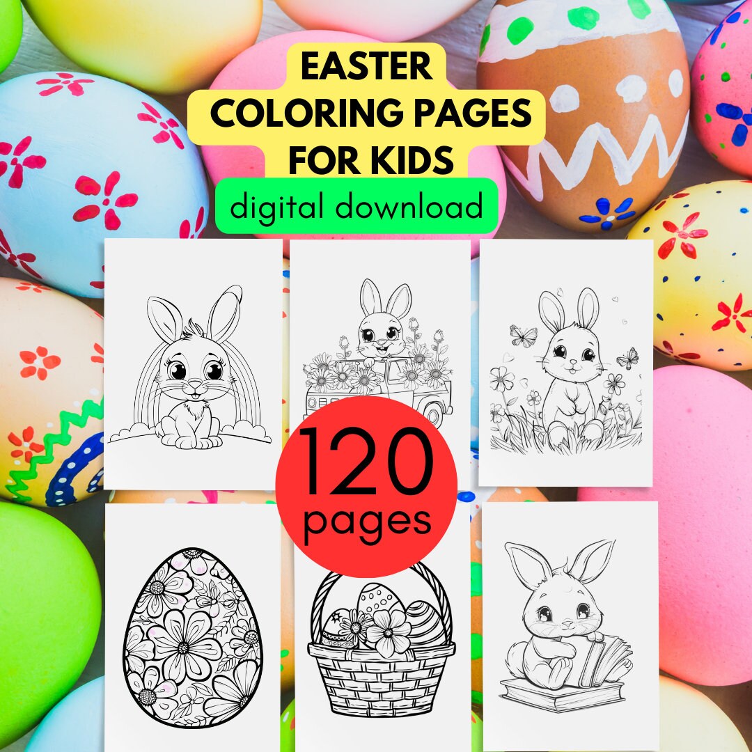 120 Cute Easter Coloring Pages for Kids Digital Download, Egg, Rabbit ...