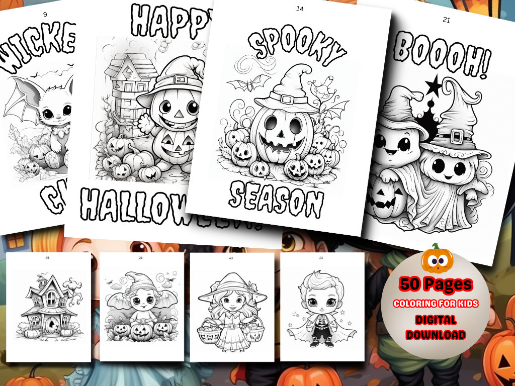 50 Pages Coloring Activity, Spooky Season Halloween, Coloring Pages for ...