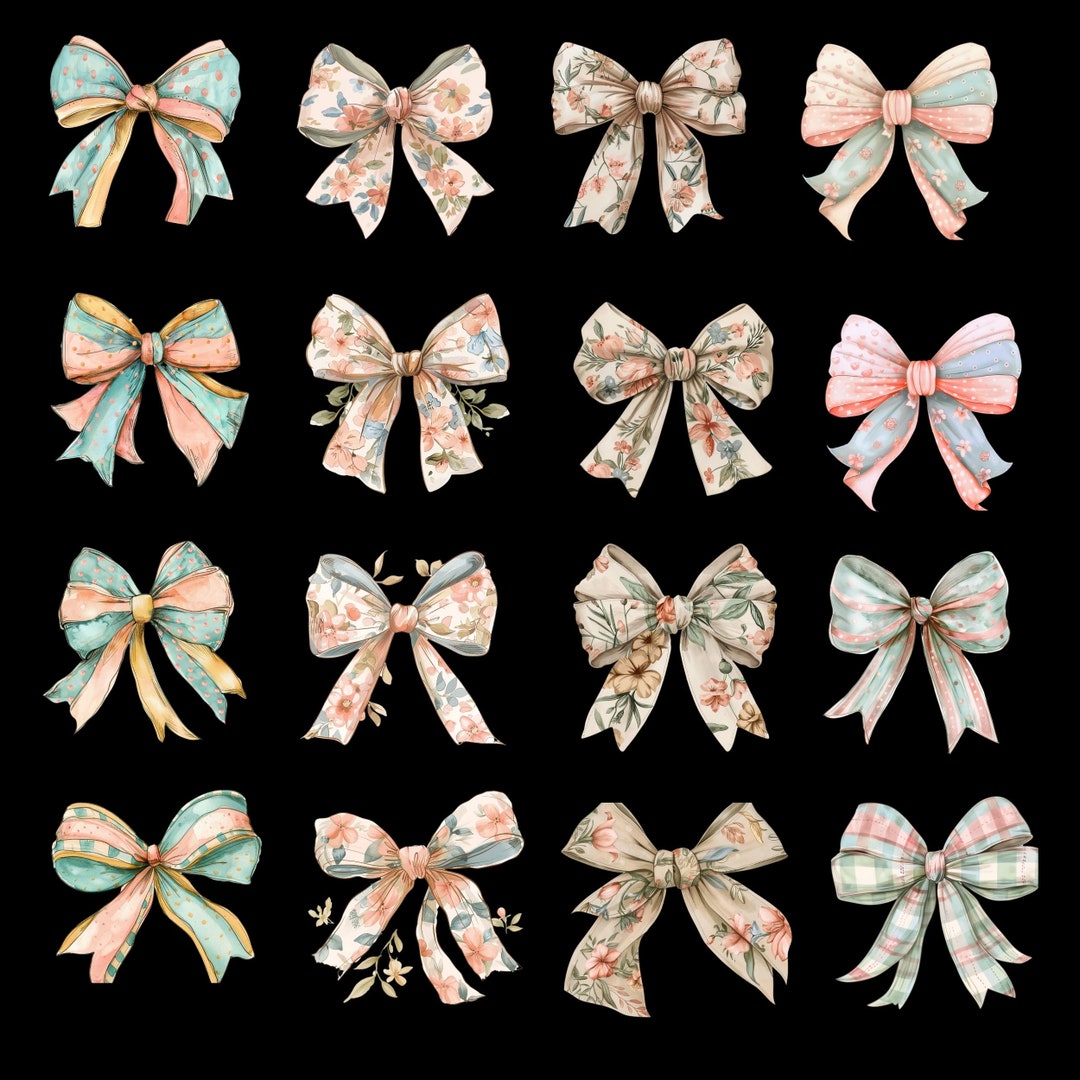 Watercolor Coquette Bows Clipart Bundle, Floral 16 Pastel Designs ...
