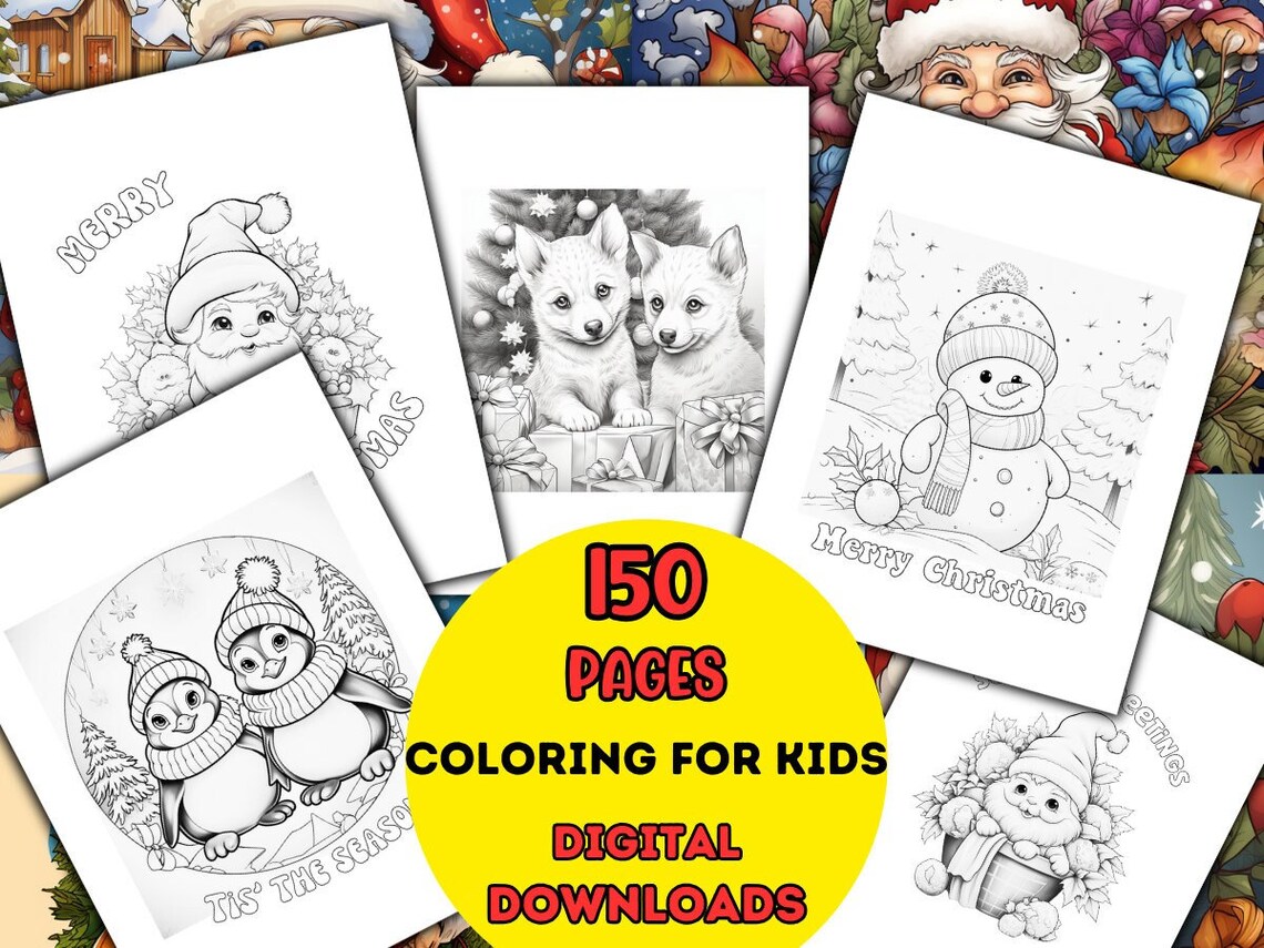 Xmas Coloring Pages 150 Holiday Coloring Bundle Digital Printable ...