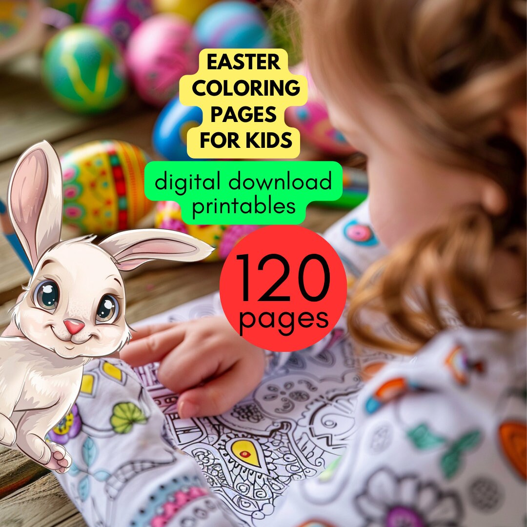 Cute Easter Coloring Page, Egg, Bunny, Chick, Big Bundle Kid's School ...