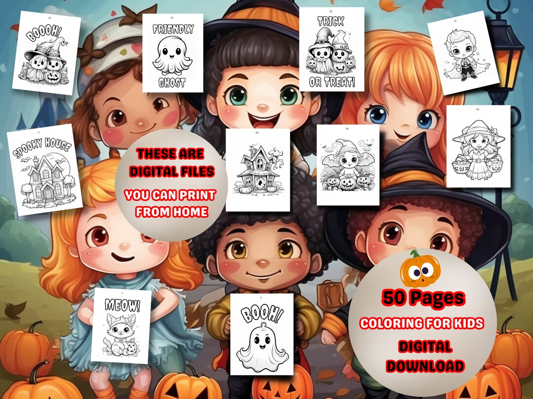 Halloween Coloring Printables for Kids, Printable Digital, Coloring ...