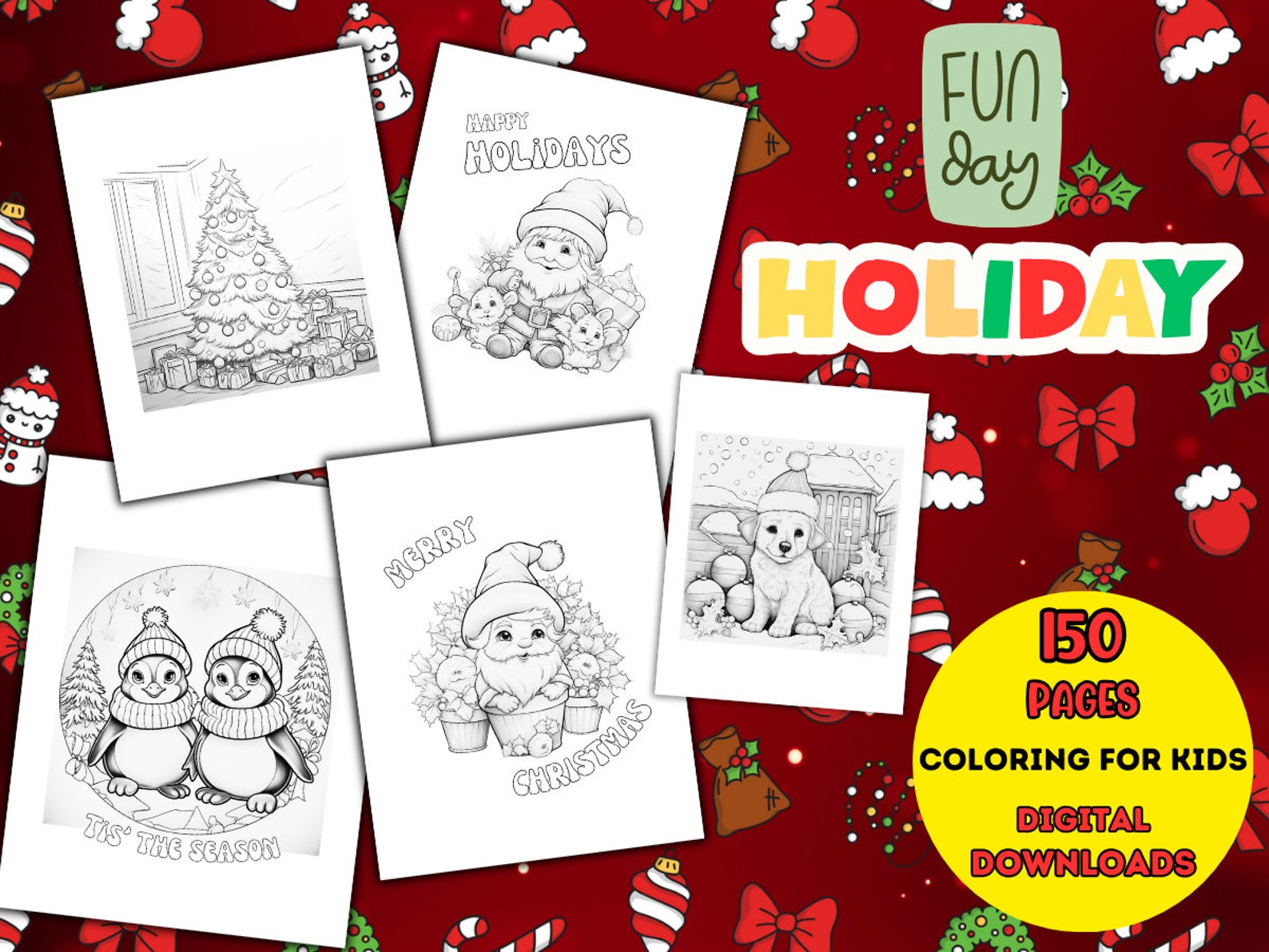 Xmas Coloring Pages 150 Holiday Coloring Bundle Digital Printable ...