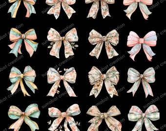 Watercolor Coquette Bows Clipart Bundle, Floral 16 Pastel Designs ...