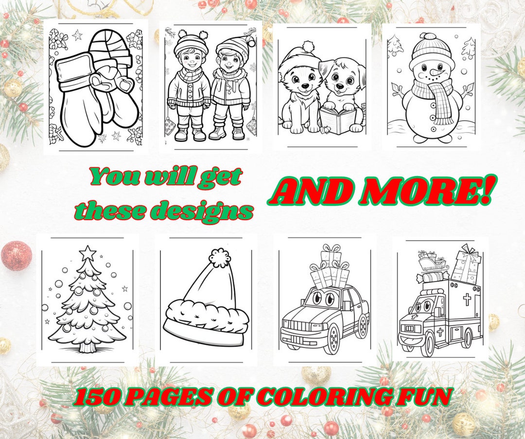 Happy Christmas Coloring Pages Digital Download 150 Pages of - Etsy