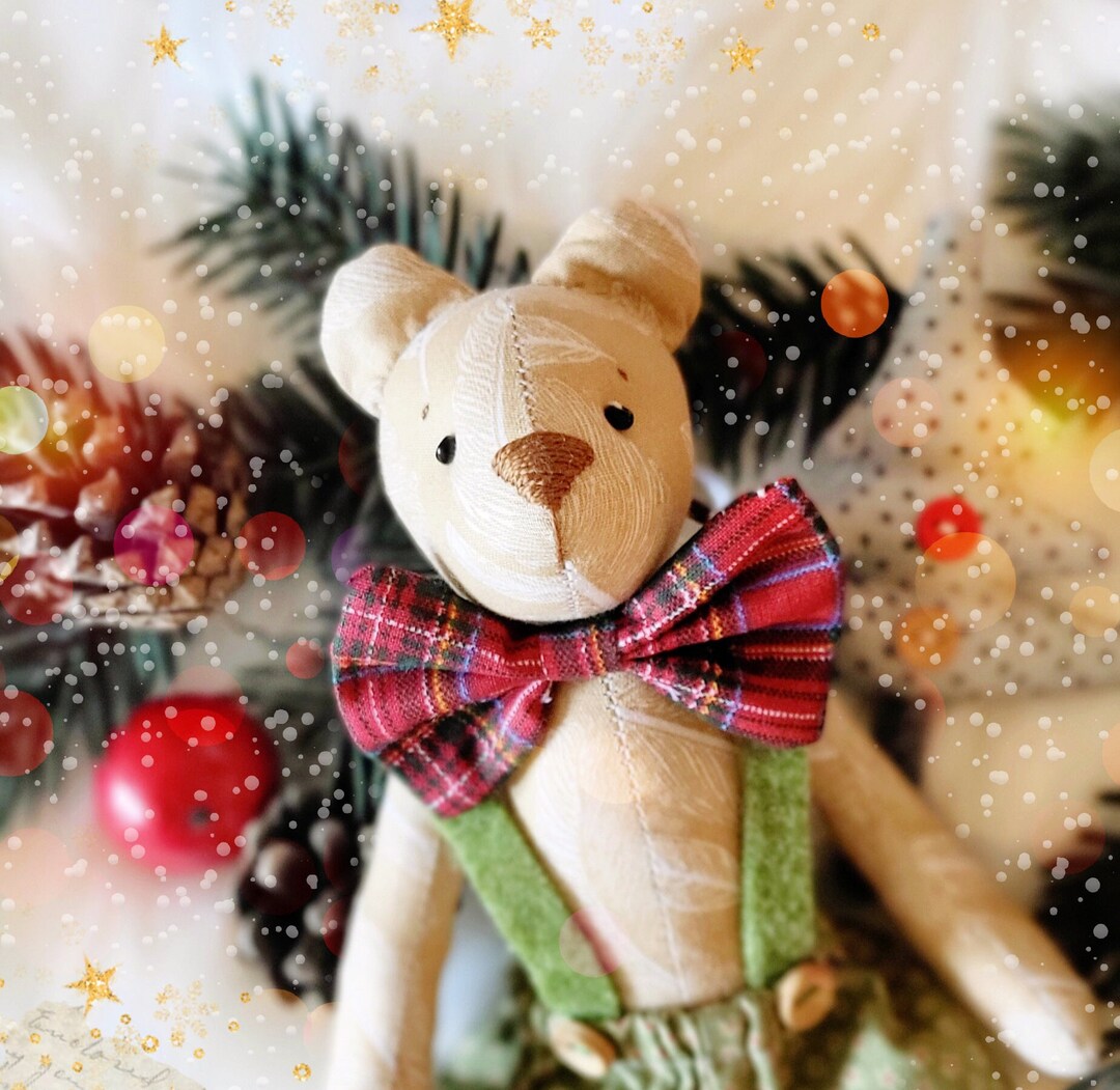 Christmas Teddy Bear Doll Handmade Gift Stuffed Bear Cloth - Etsy
